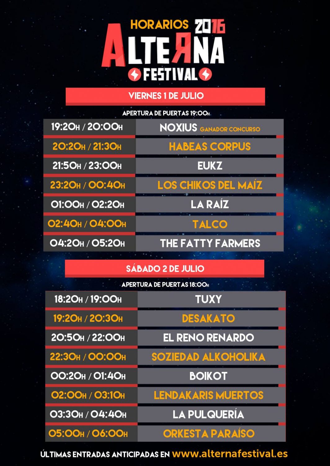 Horarios Alterna Festival | Kontagiarte